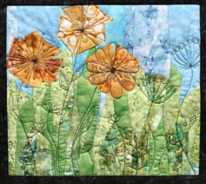 Thread Sketching Flowers on Art Quilt - Art Quilts by Sharon
