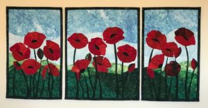 Custom Triptych of Red Poppies - Art Quilts by Sharon