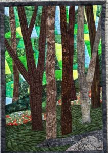 Trees 56 with wild flowers in the woods - Art Quilts by Sharon